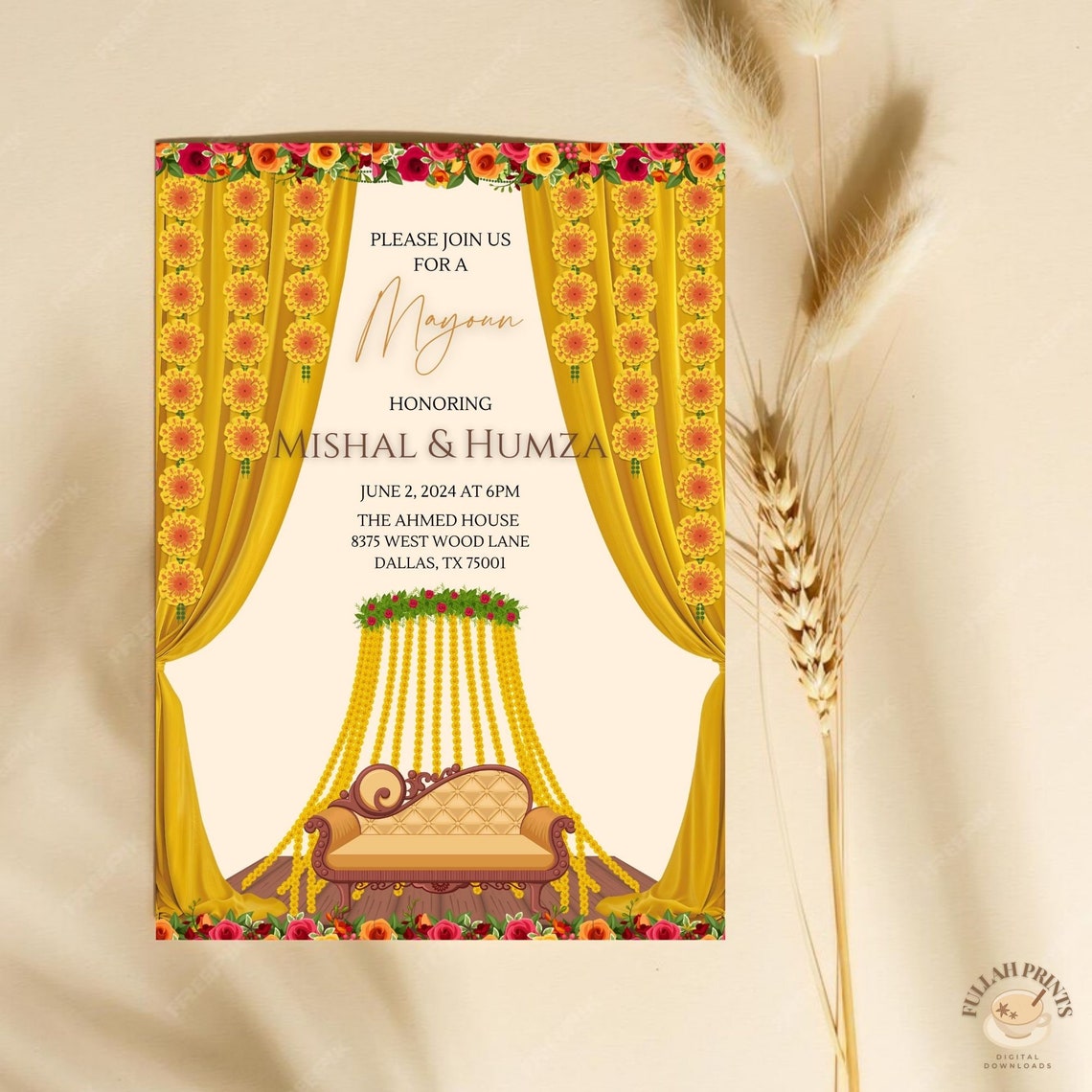Yellow Marigold Mayoun Invitation Template: Dholki, Haldi, Mehndi ...
