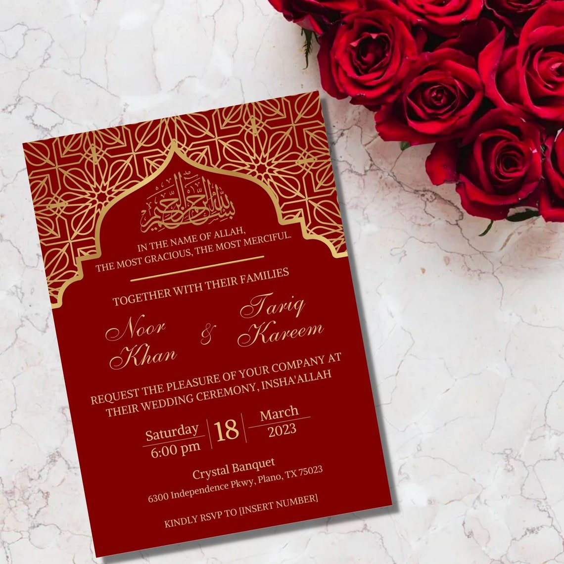 Red and Gold Islamic Wedding Invitation Template, Digital Download ...