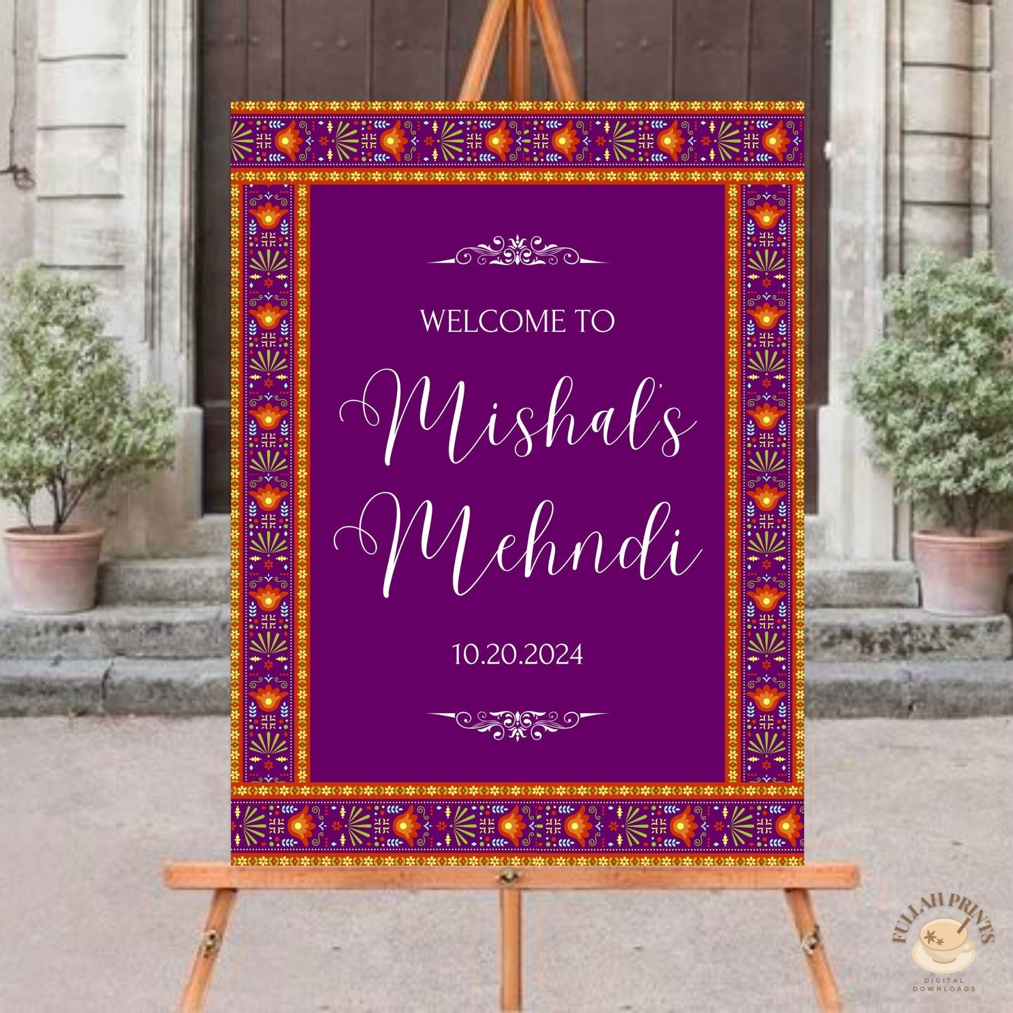 Purple Mehndi Welcome Sign, Mayoun Welcome Sign, Dholki Sign, Henna ...