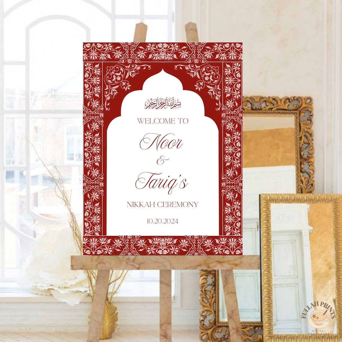 Red Mughal Nikkah Welcome Sign: Islamic Wedding Decor (printable PDF ...