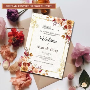Floral Valima Invitation, Floral and Gold Valima Invite Template ...