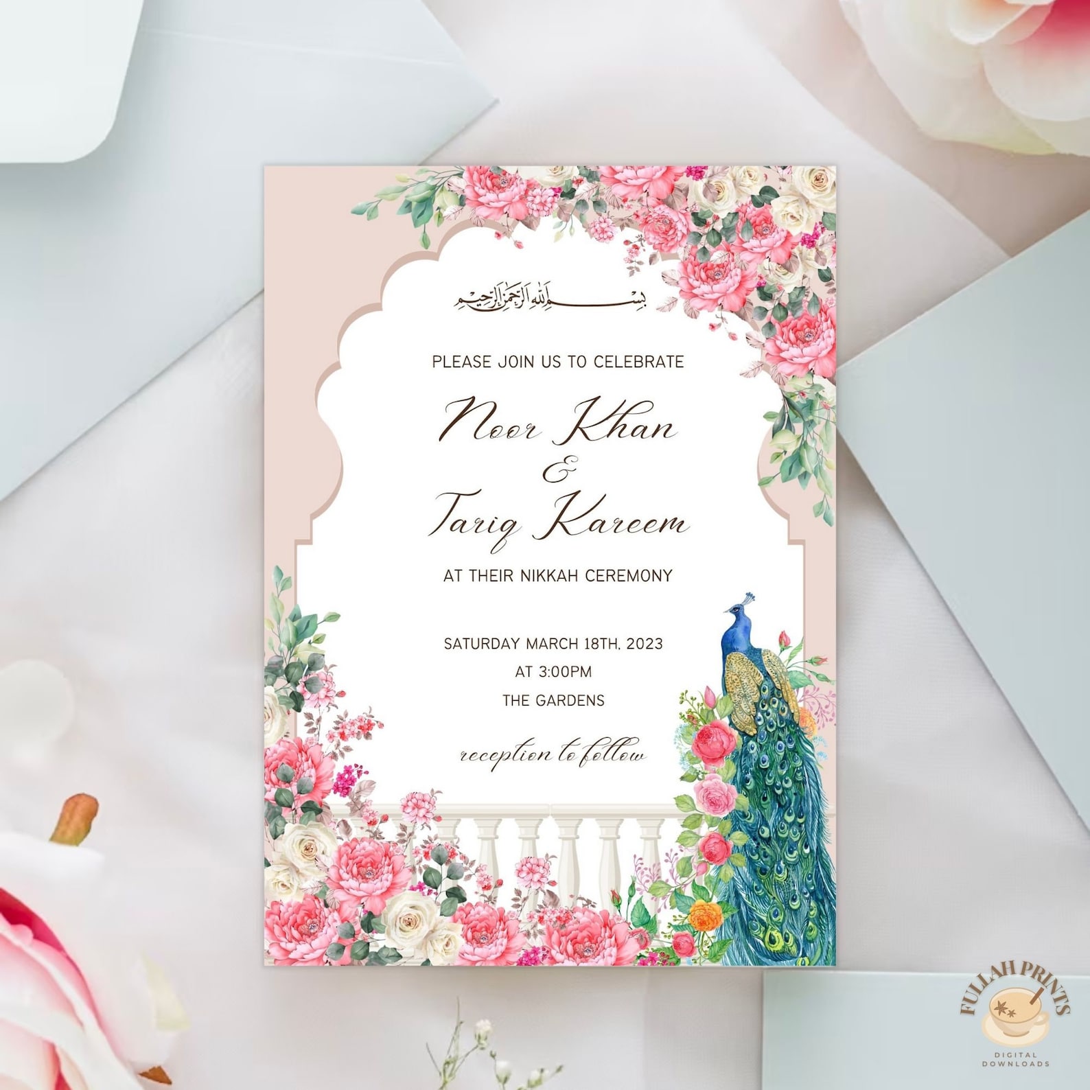 Floral Nikkah Invitation, Islamic Wedding Invitation, Pink Nikkah ...
