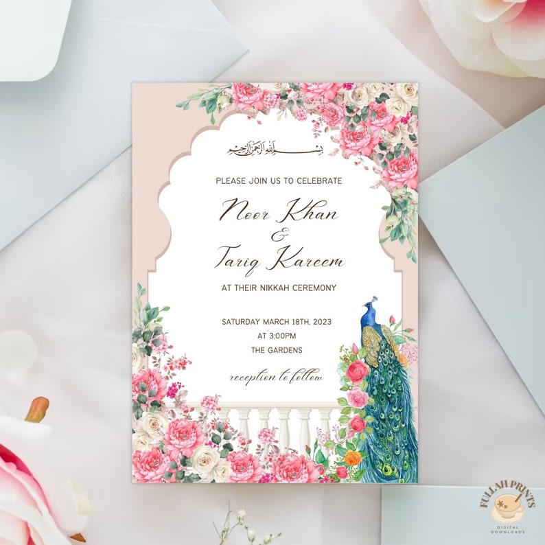 Floral Nikkah Invitation, Islamic Wedding Invitation, Pink Nikkah ...