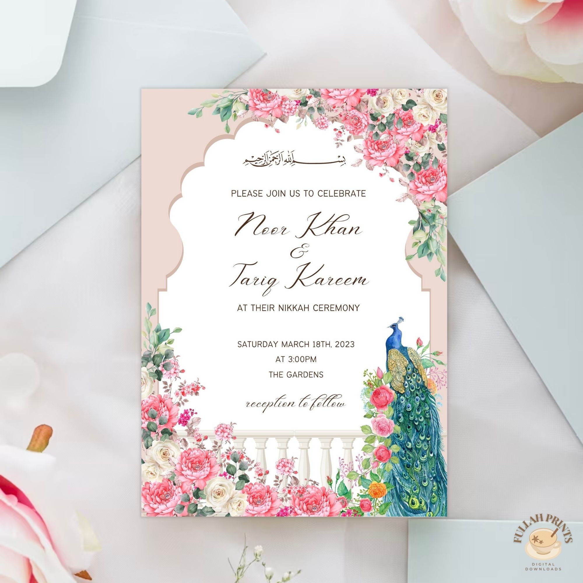 Floral Nikkah Invitation, Islamic Wedding Invitation, Pink Nikkah ...