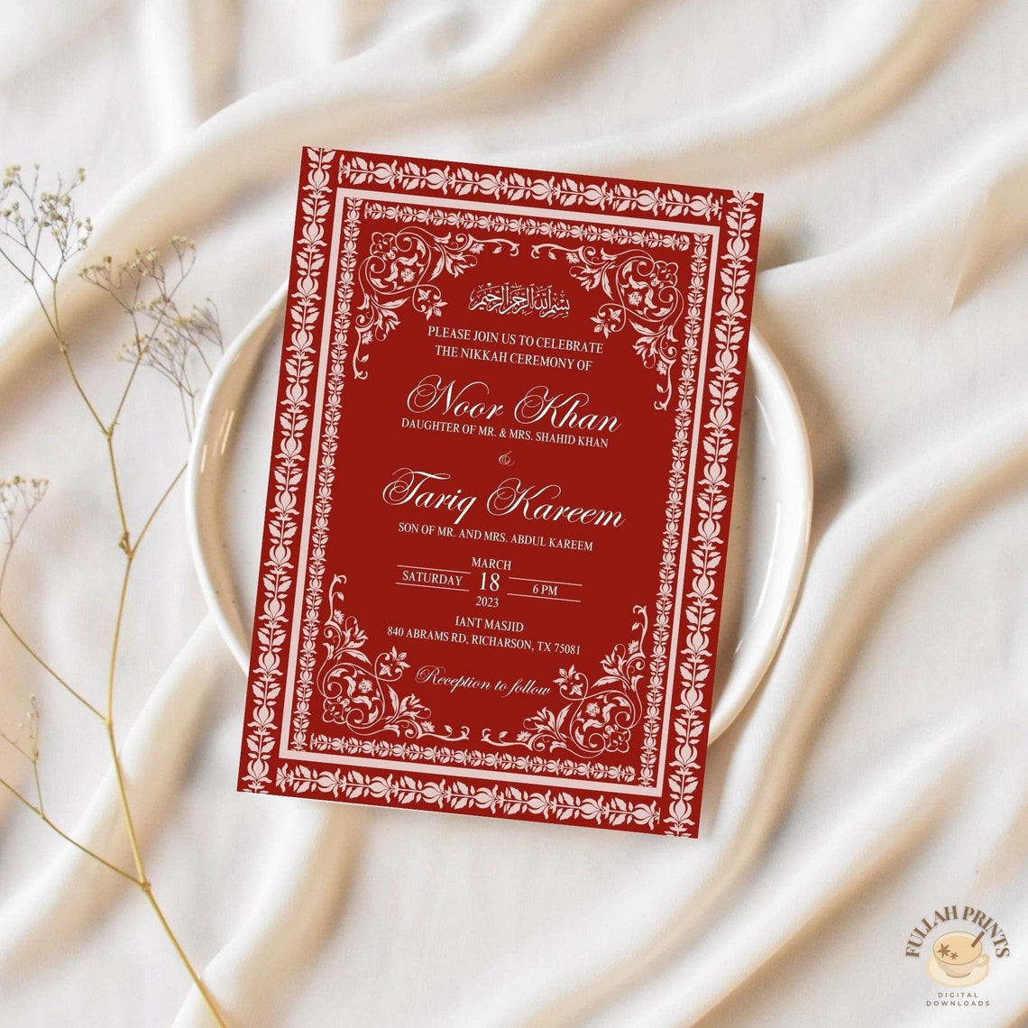 Red Elegant Nikkah Invitation, Maroon Nikkah Invite, Nikkah Invitation ...