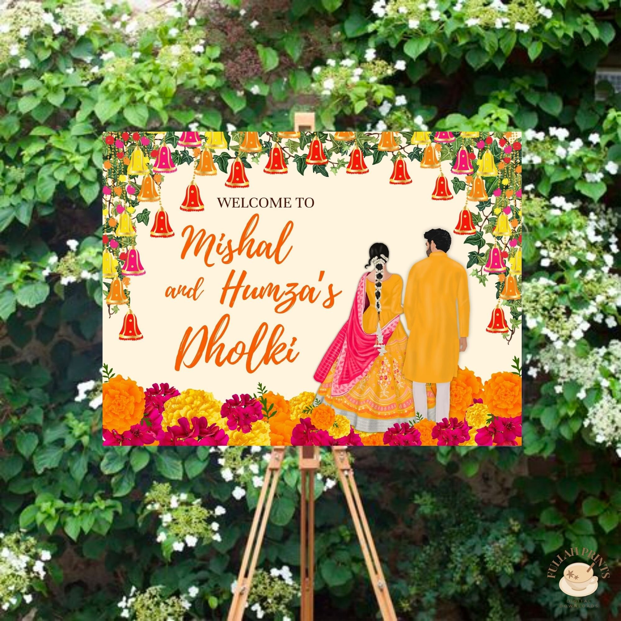 Dholki Welcome Sign With Hand Drawn Illustration, Mayoun Welcome Sign ...