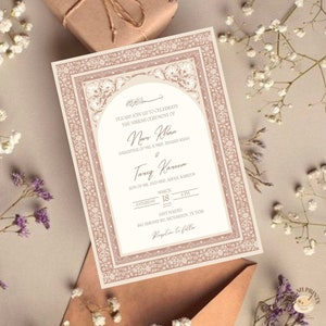 Elegant Nikkah Invitation Template: Islamic Wedding, Neutral Arch ...