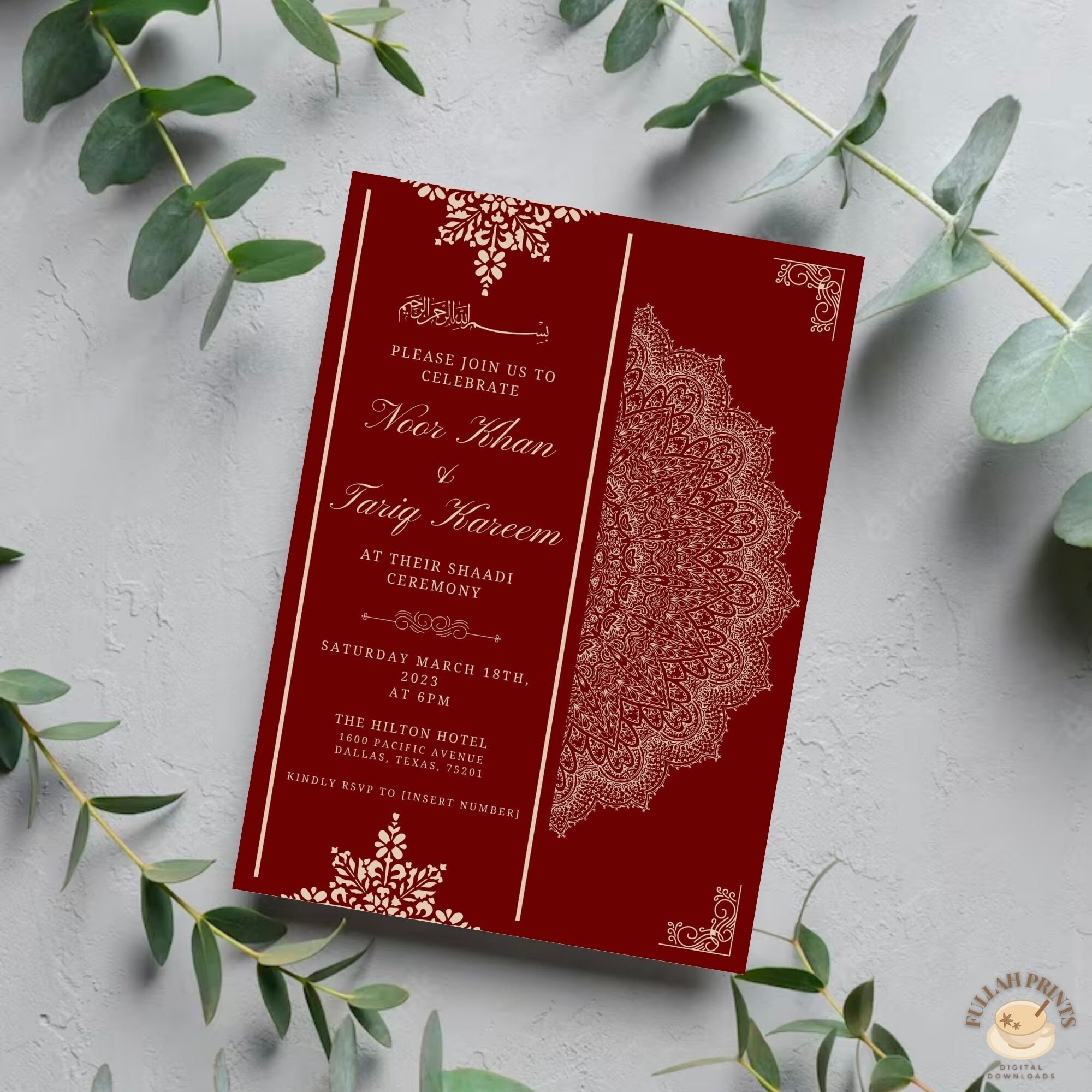 Red and Beige Shaadi Invitation, Islamic Wedding Invitation Template ...