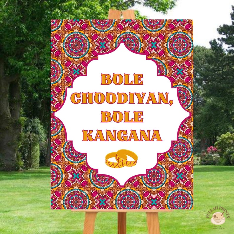 Bole Choodiyan Bole Kangana Sign, Mehndi Table Decor, Dholki Table ...
