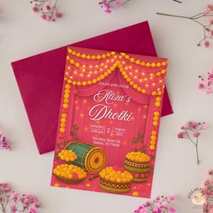 Pink & Yellow Floral Dholki Invitation Template (digital Download) - Etsy