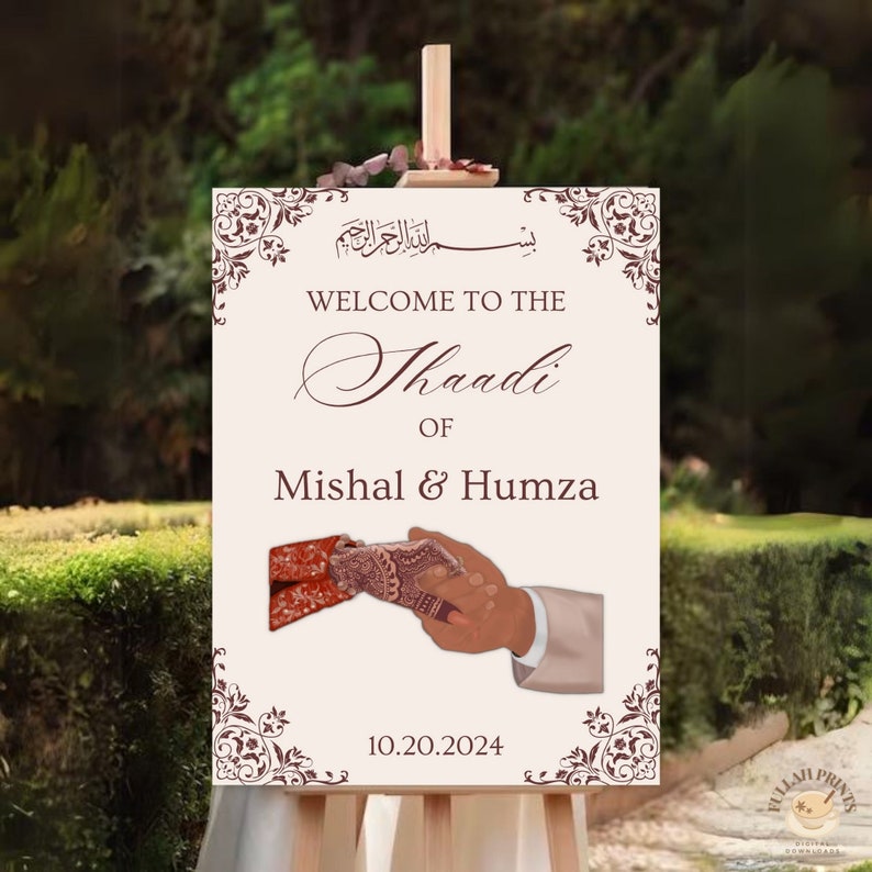 Elegant Shaadi Welcome Sign: Islamic Wedding, Holding Hands (digital ...