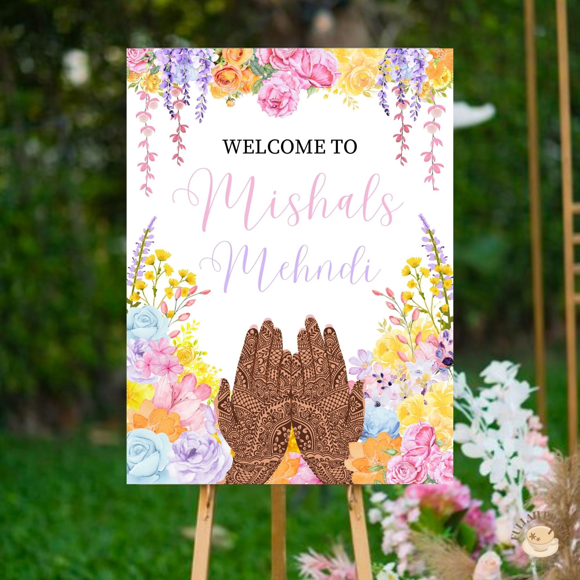 Pastel Floral Mehndi Welcome Sign, Mehndi Welcome Sign, Dholki Sign ...