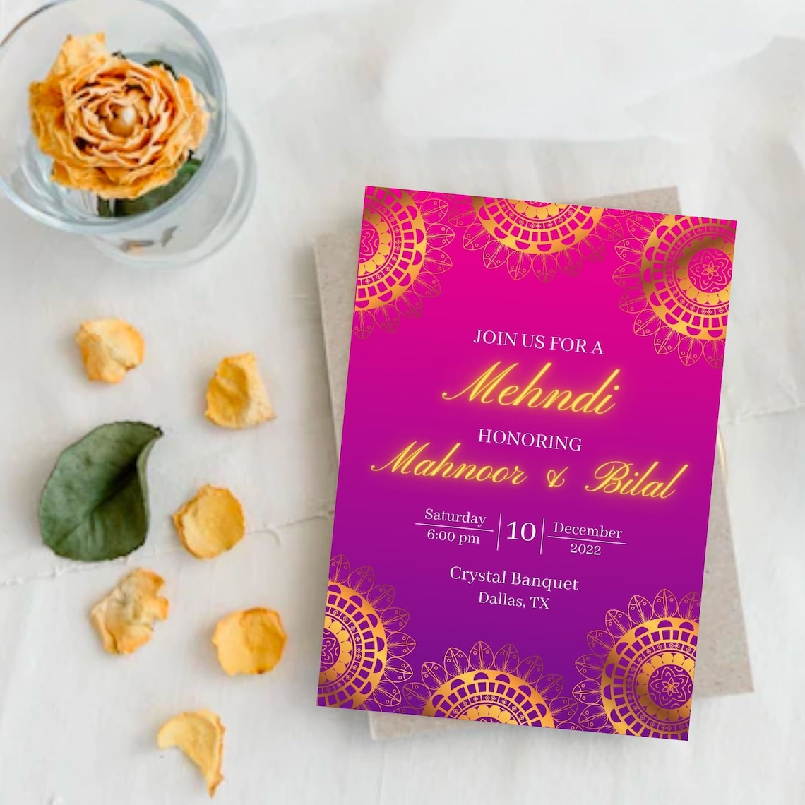 Mehndi Invitation Card, Pink and Purple Mehndi Invite, Mehndi Invite ...