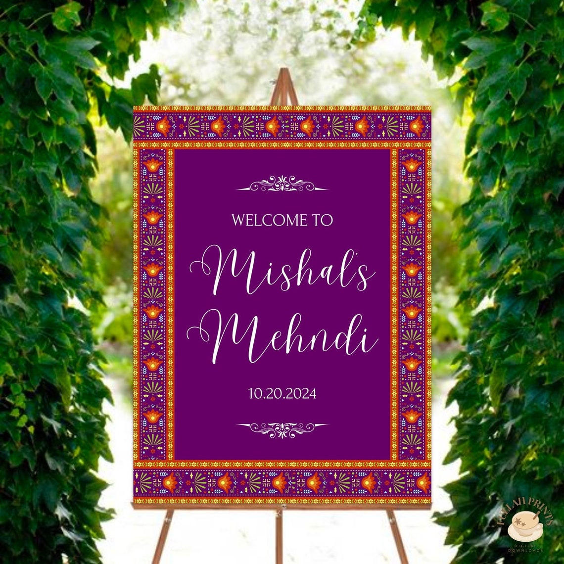 Purple Mehndi Welcome Sign, Mayoun Welcome Sign, Dholki Sign, Henna ...