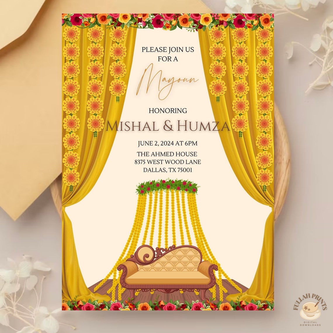 Yellow Traditional Mayoun Invitation Template, Dholki Invite, Haldi ...