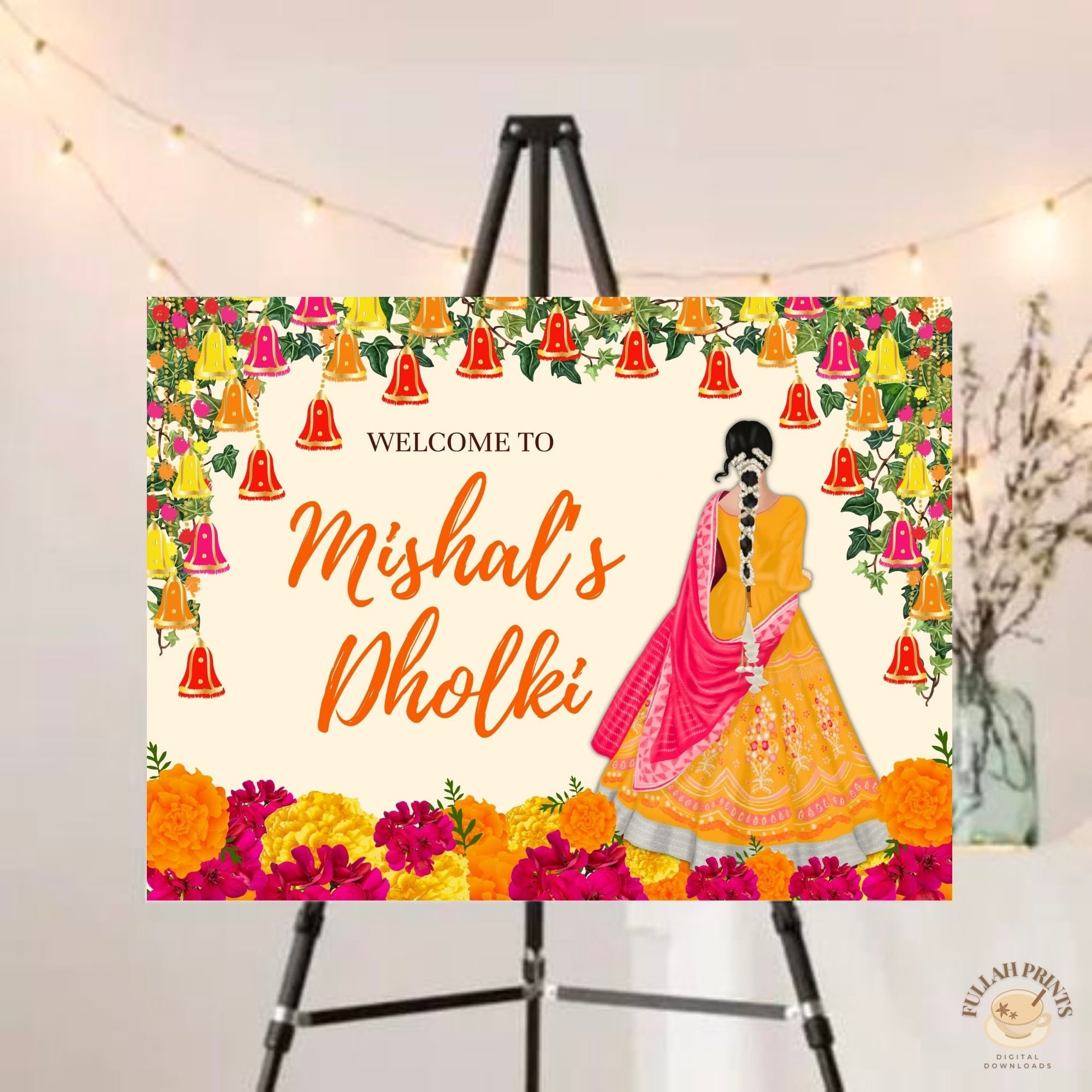 Dholki Welcome Sign With Hand Drawn Illustration, Mayoun Welcome Sign ...