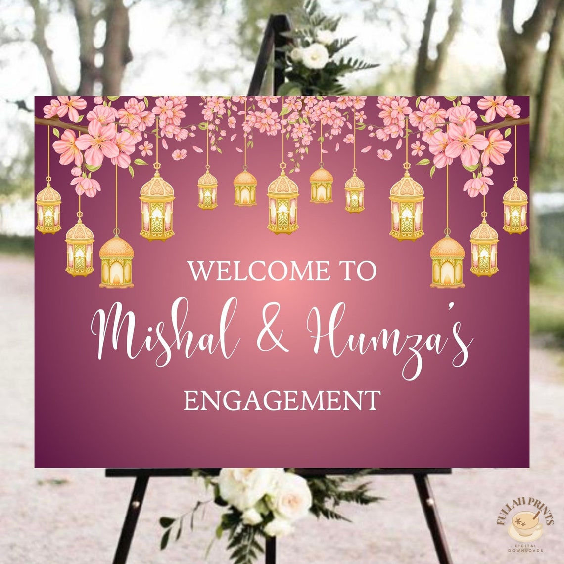 Pink Lanterns Nikkah Welcome Sign, Elegant Islamic Wedding Welcome Sign ...