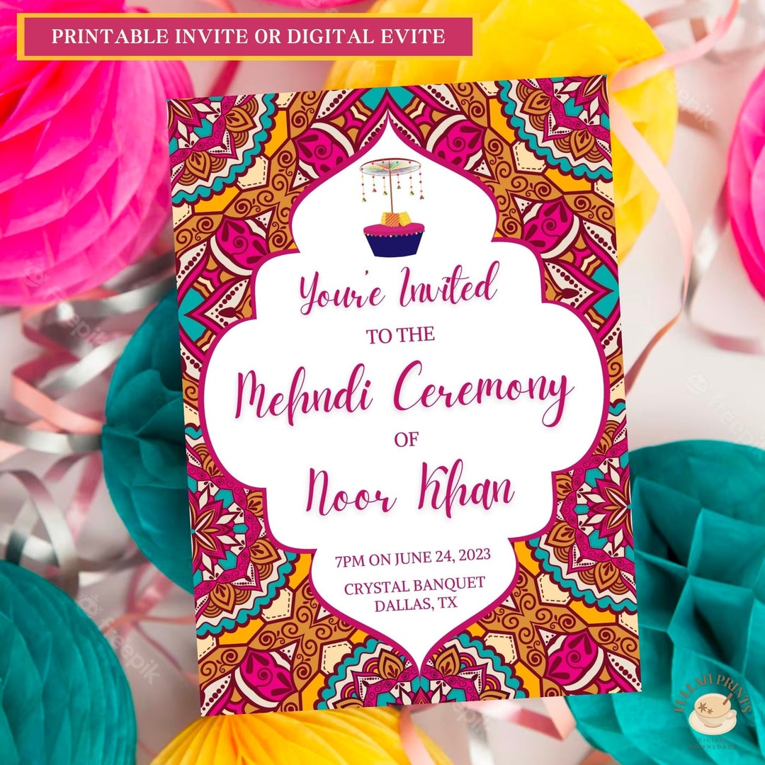 Colorful Mehndi Invitation, Mehndi Invitation Template, Editable ...