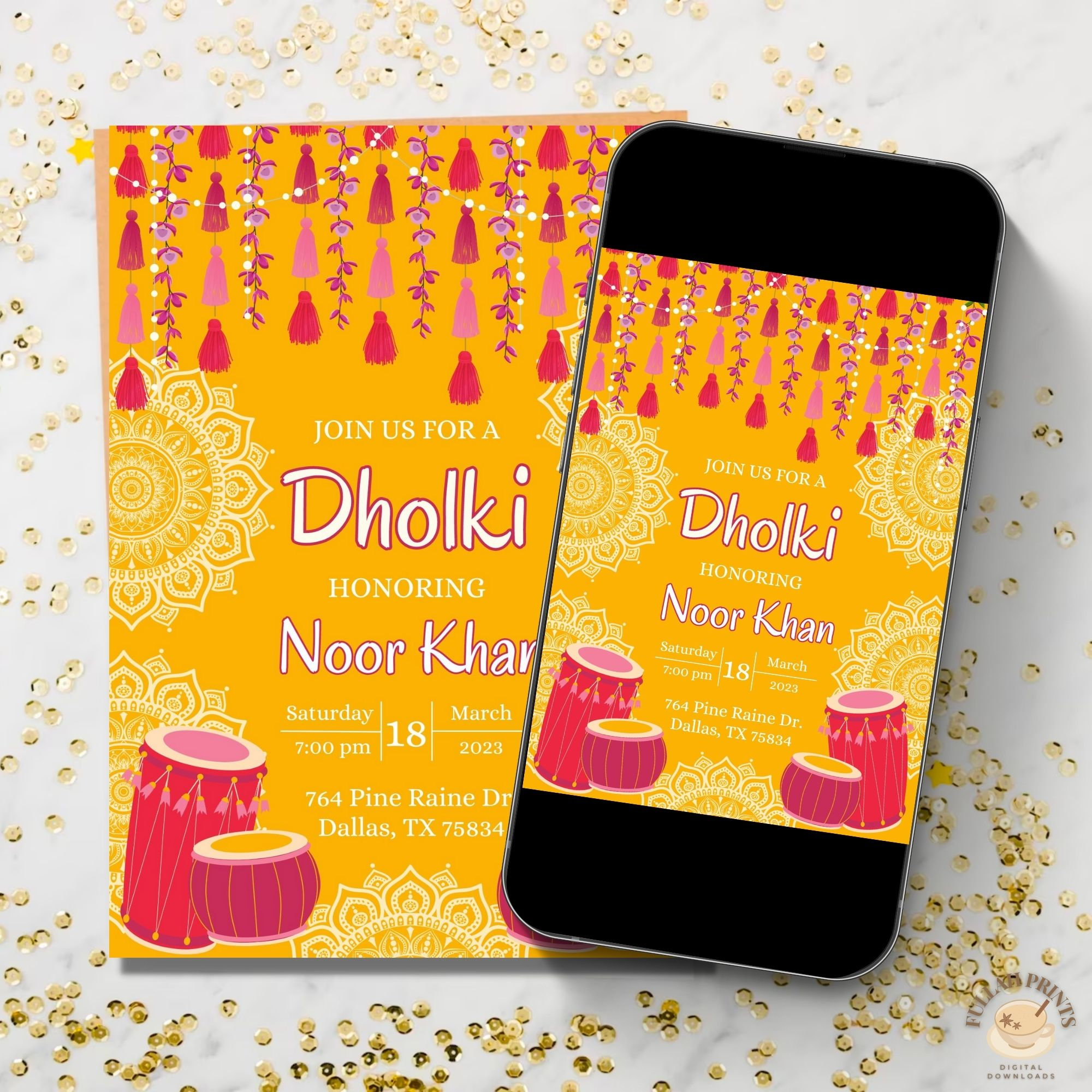 Dholki Invitation, Dholki Evite, Dholki Invitation Template, Editable ...