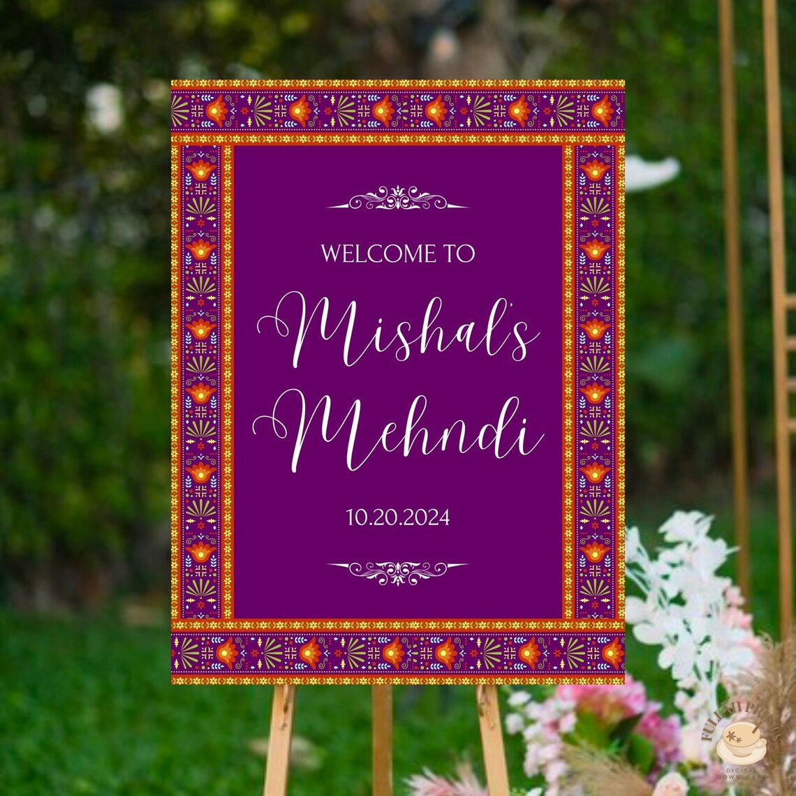 Purple Mehndi Welcome Sign, Mayoun Welcome Sign, Dholki Sign, Henna ...