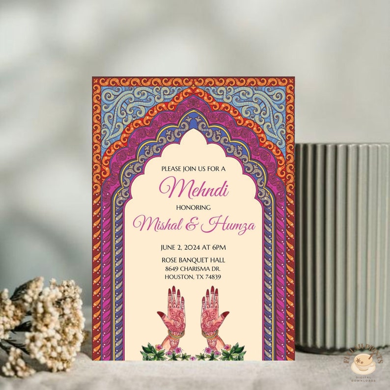 Mughal Colorful Arch Mehndi Invitation, Dholki Invite, Digital Mehndi ...