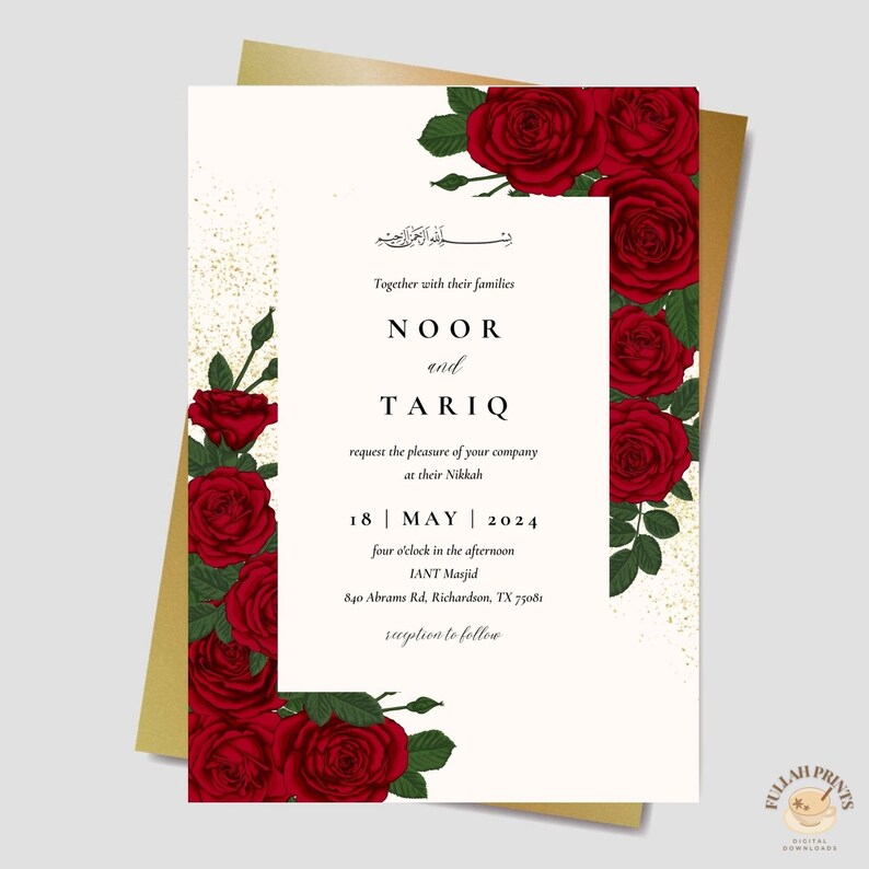 Rose Themed Nikkah Invitation, Modern and Elegant Nikkah Invite ...