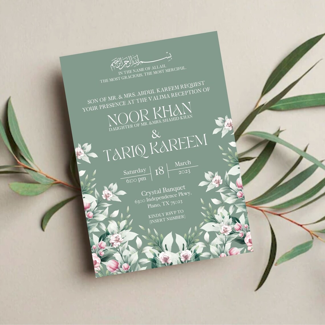 Sage Green Valima Invitation, Editable Template, Digital Valima ...