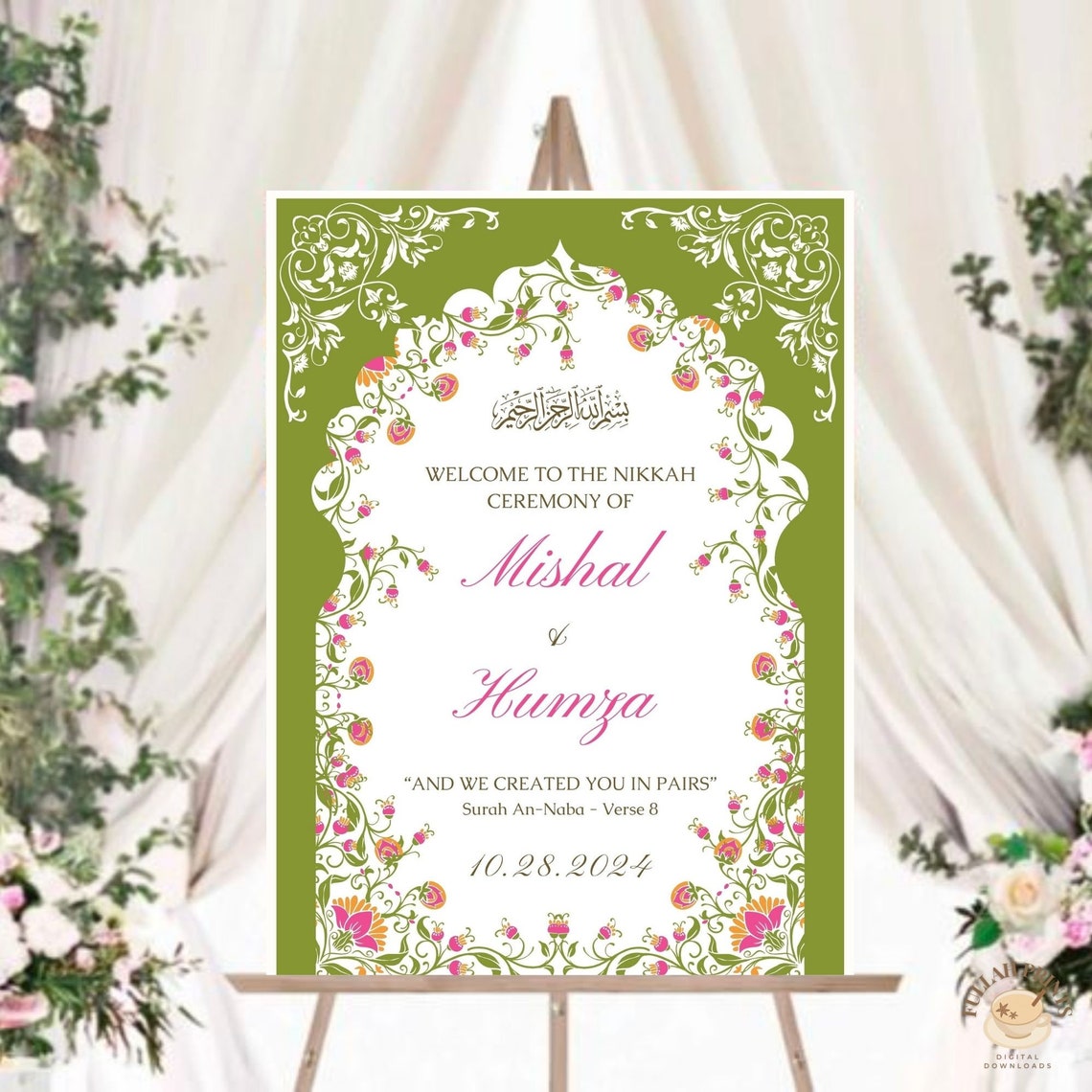 Arch Nikkah Sign, Floral Nikkah Welcome Sign, Islamic Welcome Sign ...