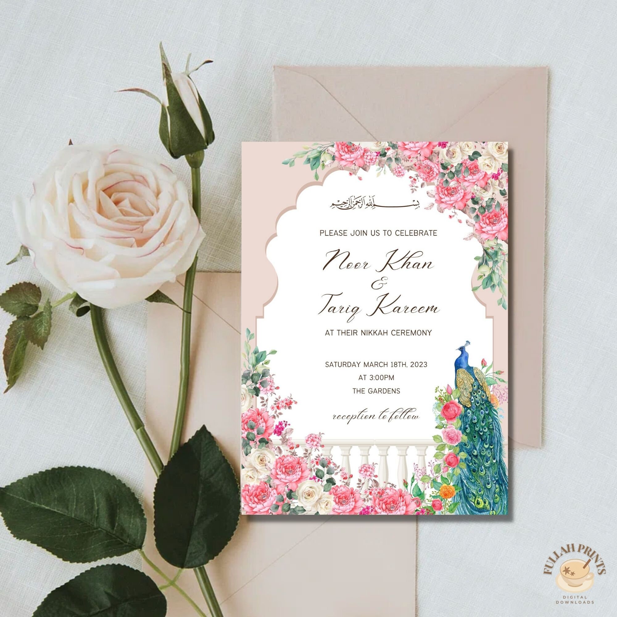 Floral Nikkah Invitation, Islamic Wedding Invitation, Pink Nikkah ...