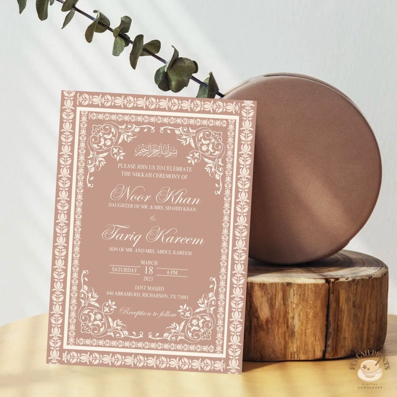 Elegant Beige and Cream Nikkah Invitation, Neutral Nikkah Invite ...