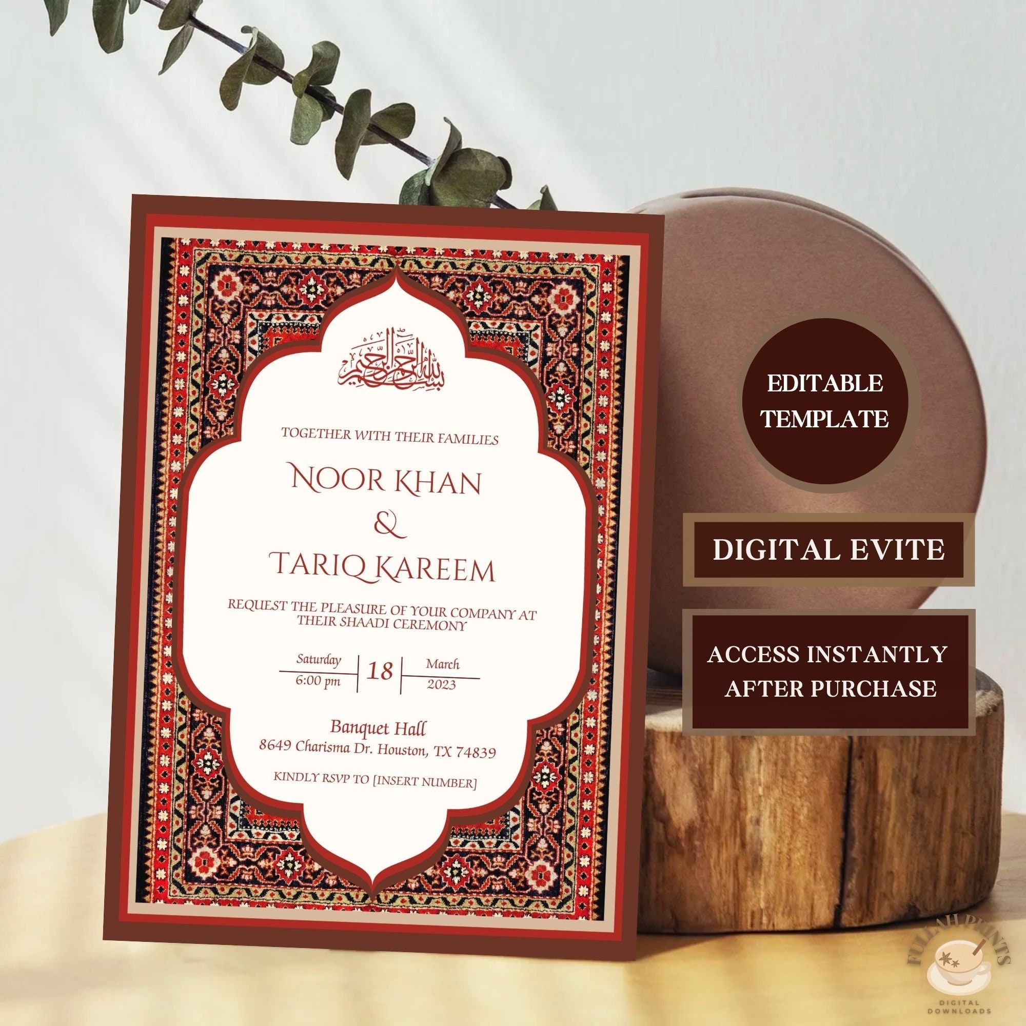 Traditional Islamic Wedding Invitation, Shaadi Invitation Template ...