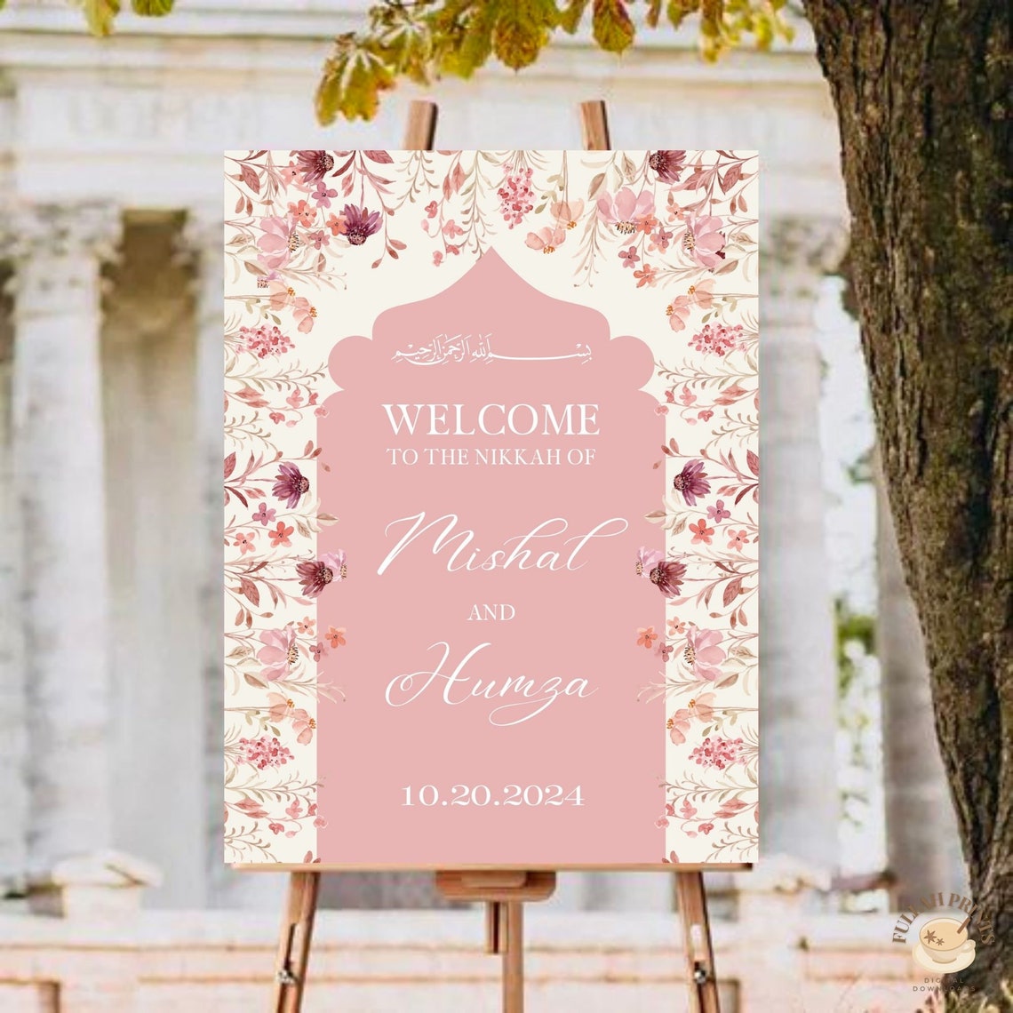 Pink Wildflower Nikkah Welcome Sign: Mughal Arch Printable (digital ...