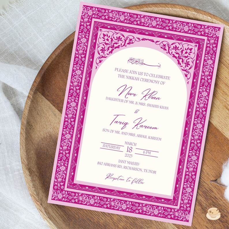 Magenta Elegant and Luxurious Nikkah Invitation, Pink Nikkah Invite ...