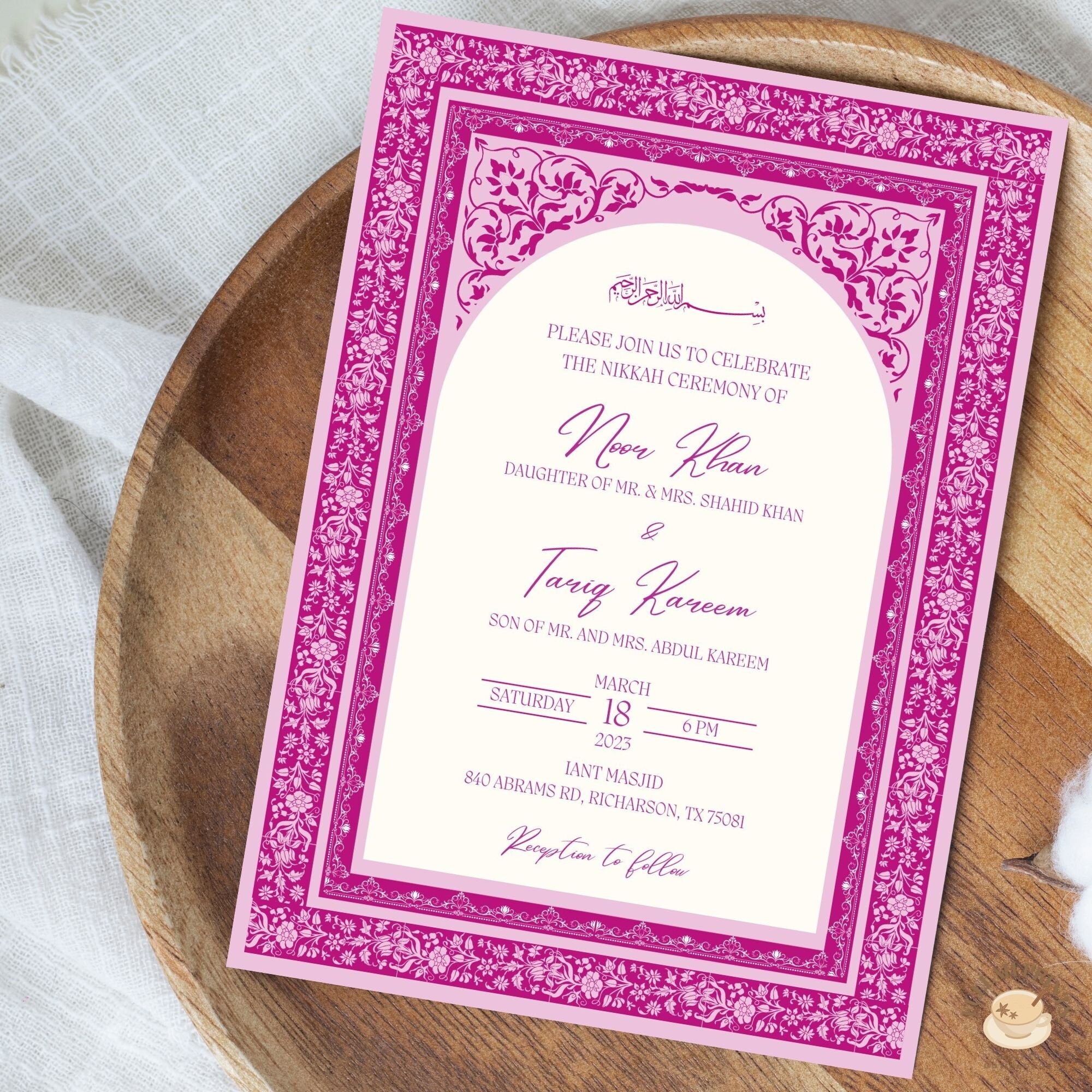 Magenta Elegant and Luxurious Nikkah Invitation, Pink Nikkah Invite ...