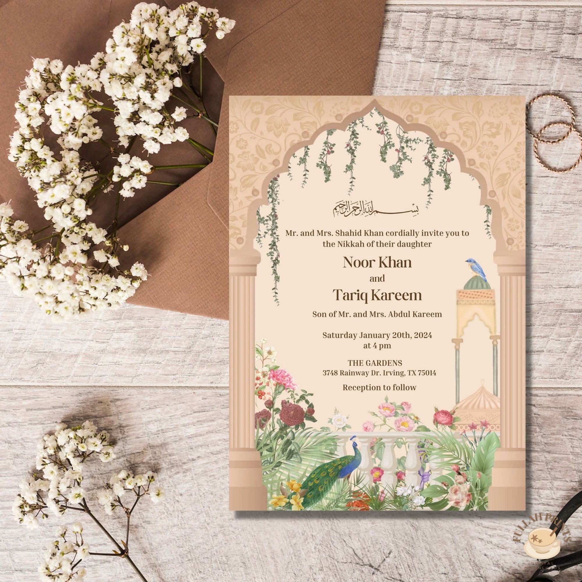 Vintage Garden Nikkah Invitation, Islamic Wedding Invitation Template ...