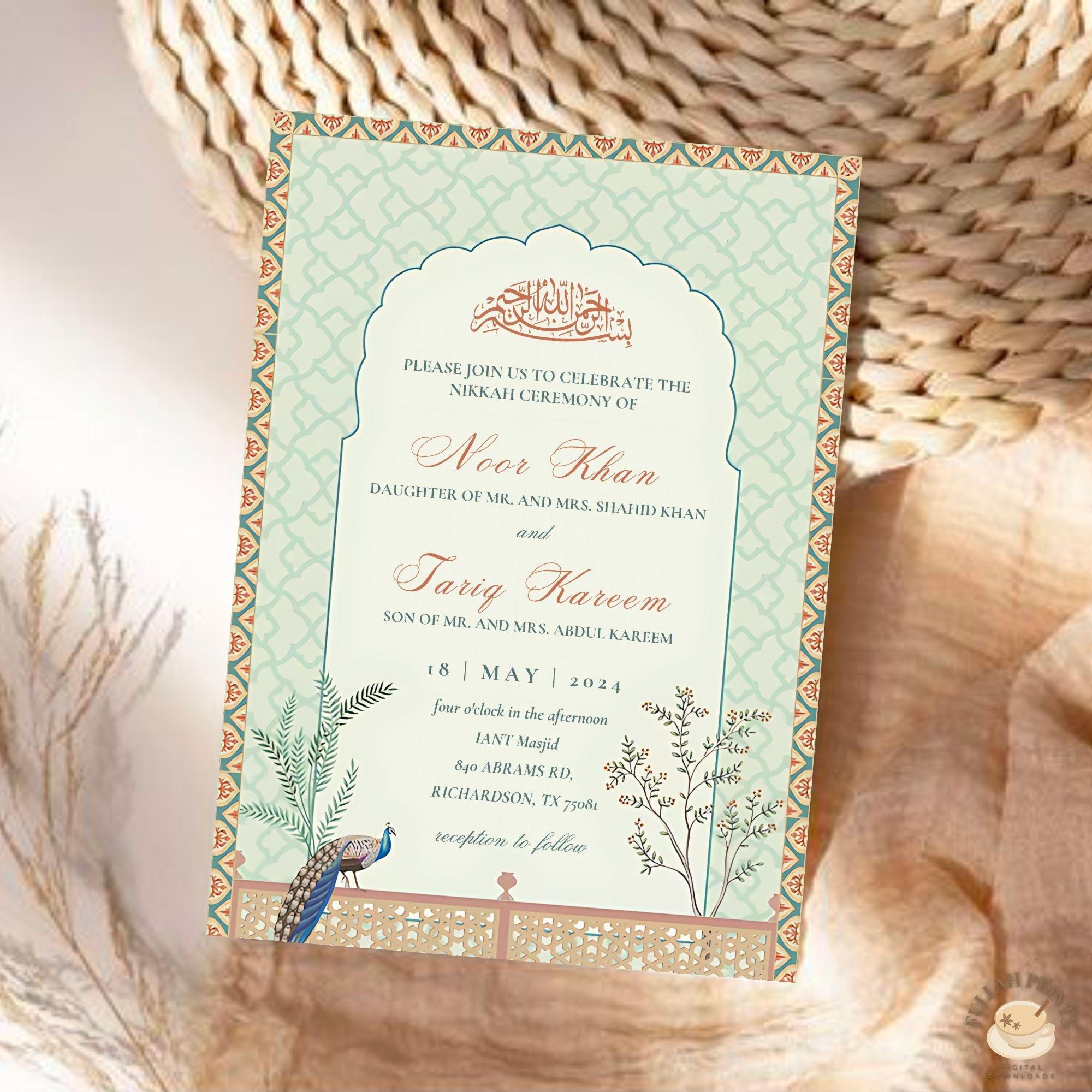 Tropical Mughal Garden Nikkah Invitation, Islamic Wedding Invite ...