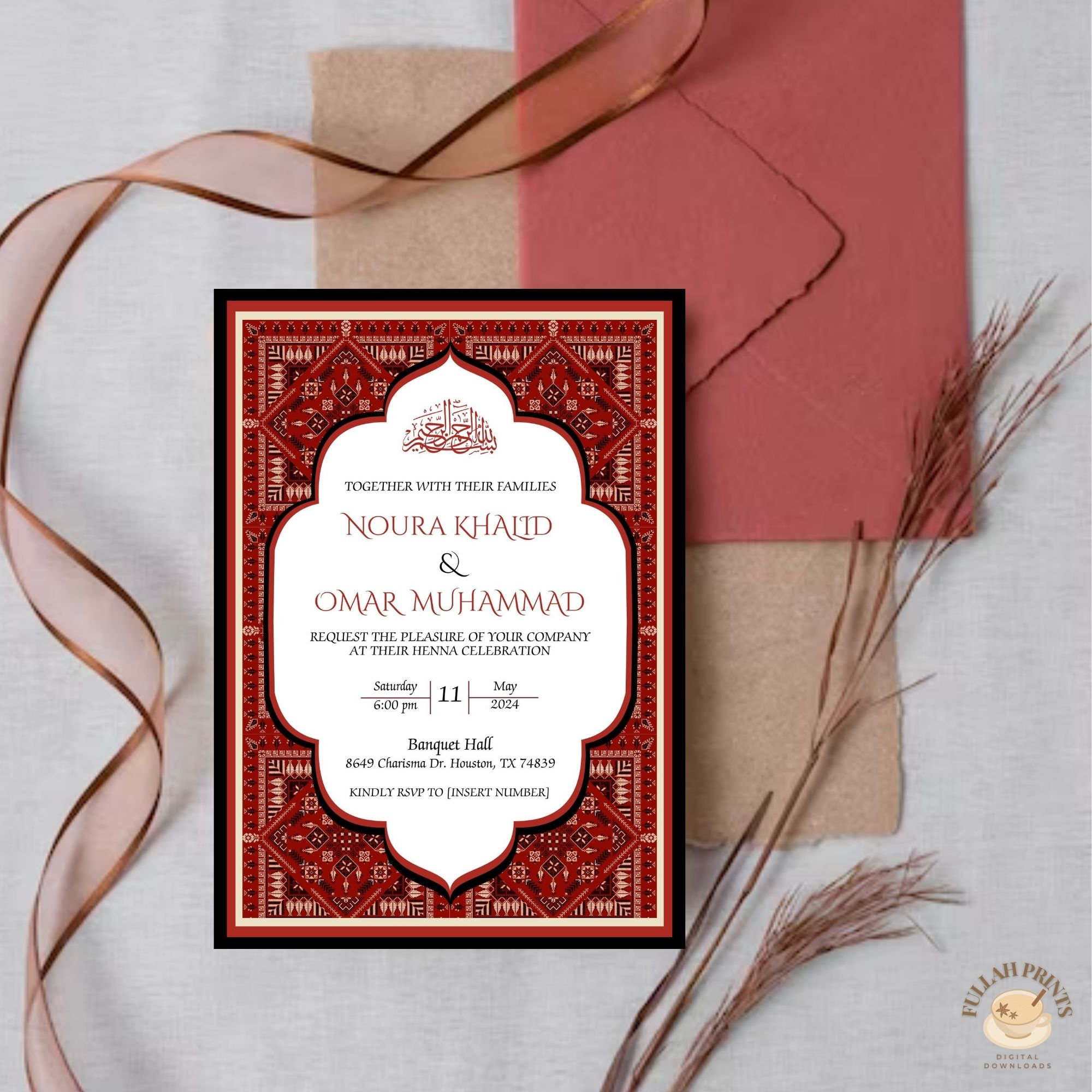 Palestinian Henna Invitation, Arab Henna Night Invite, Traditional ...