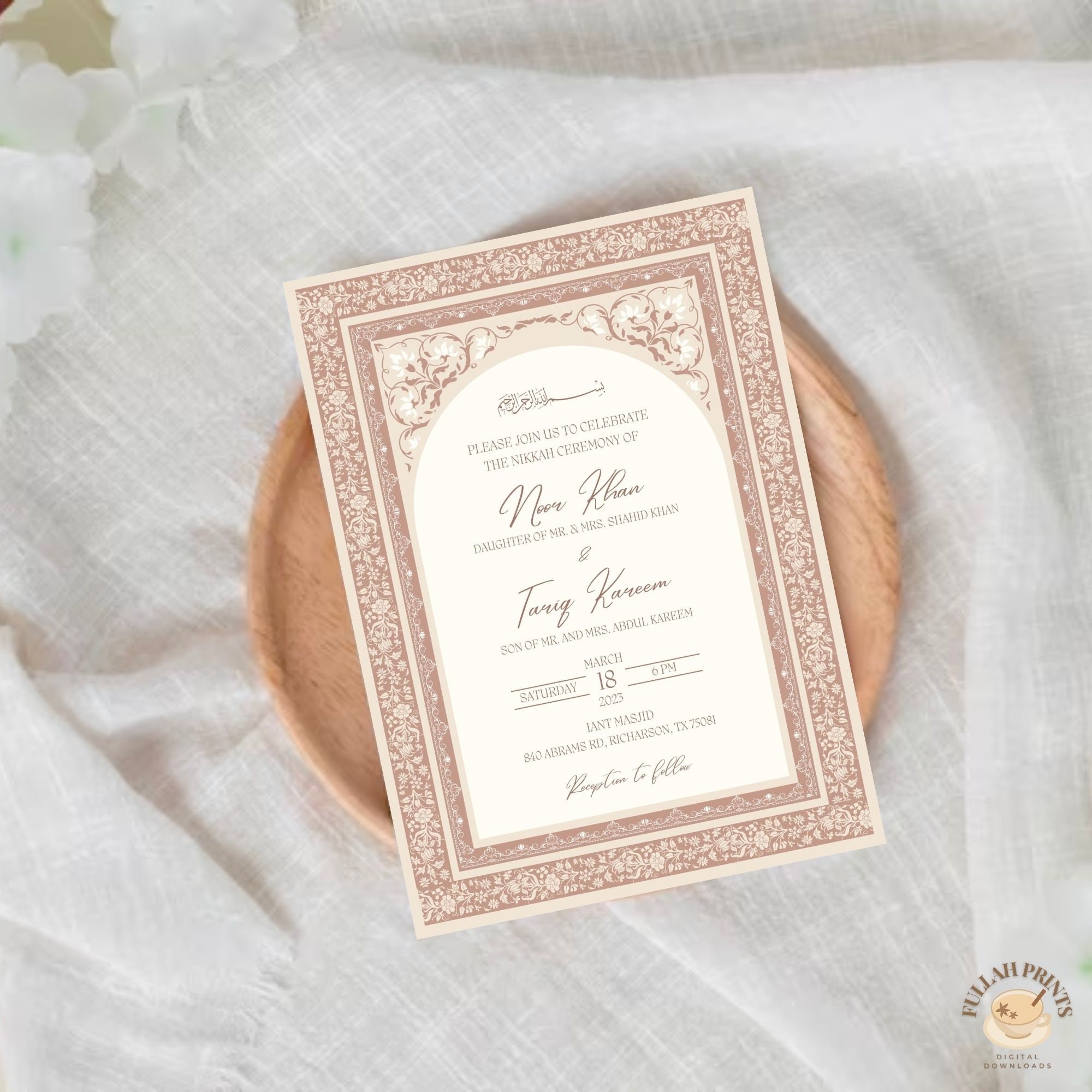 Elegant Nikkah Invitation Template: Islamic Wedding, Neutral Arch ...