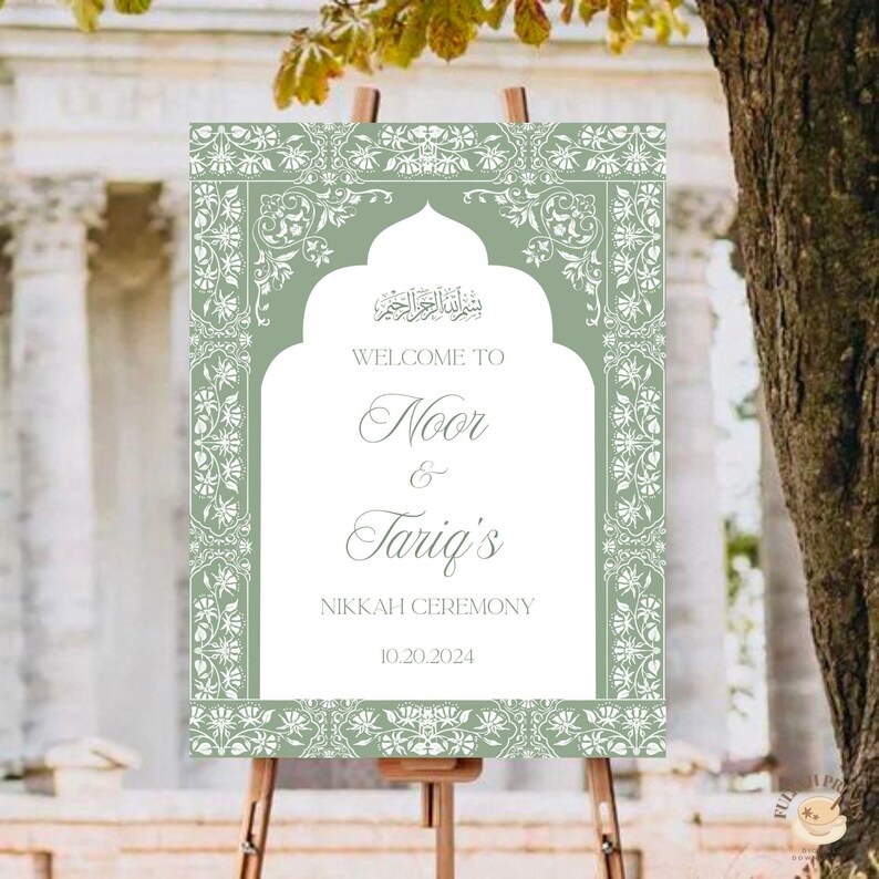 Sage Green Mughal Nikkah Welcome Sign, Nikkah Ceremony Board, Islamic ...