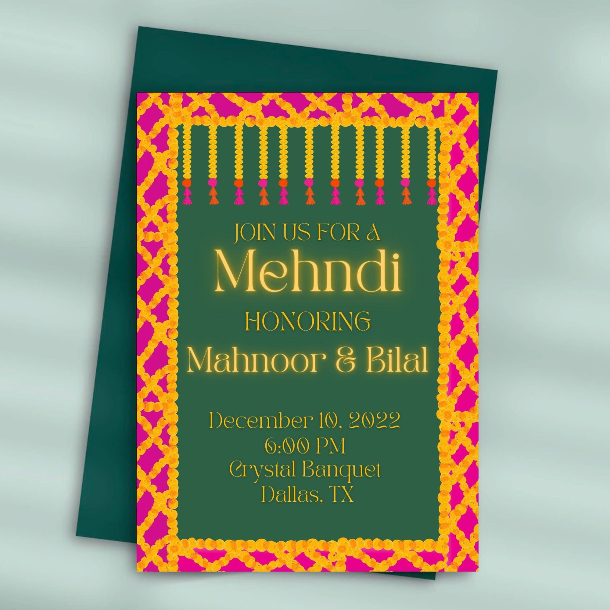 Mehndi Invitation Template, Green Mehndi Invite, Pink Mehndi Invite ...