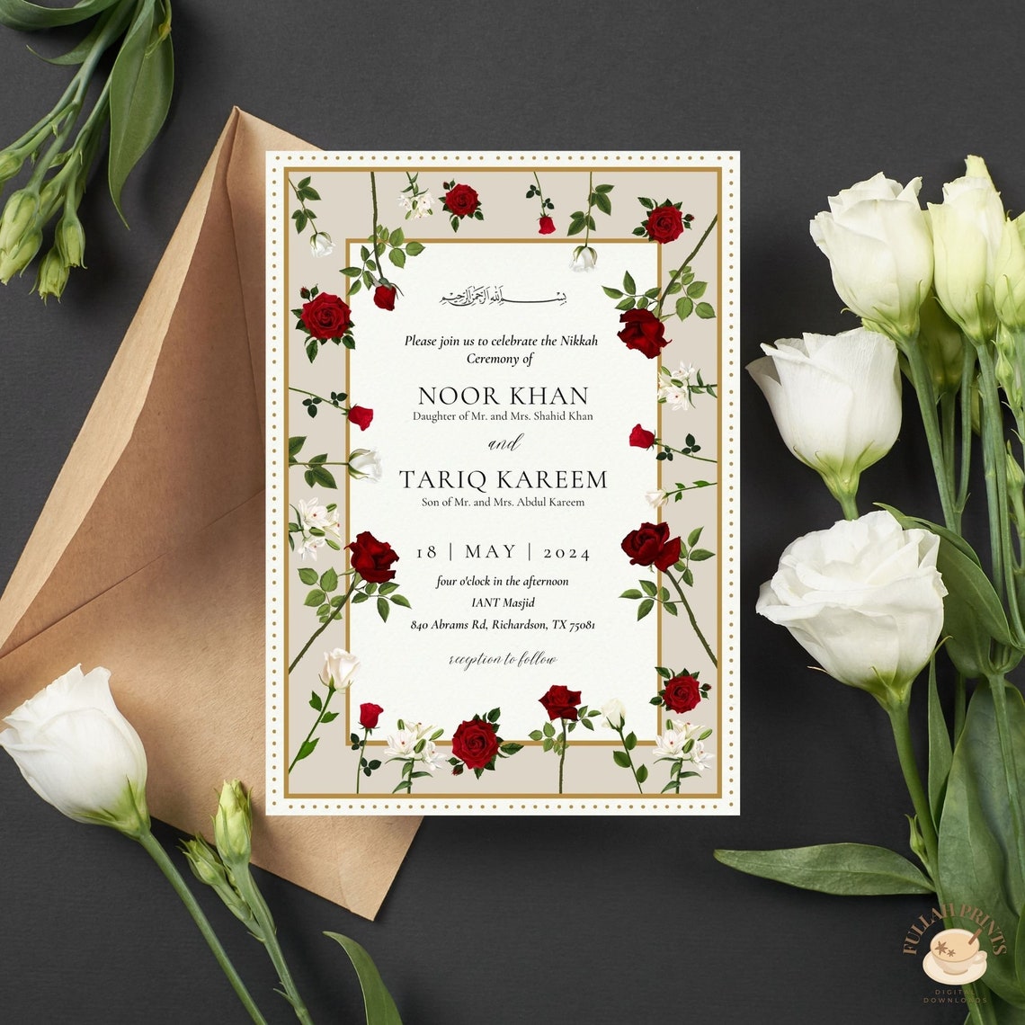 Roses Frame Nikkah Invitation, Modern and Elegant Nikkah Invite ...