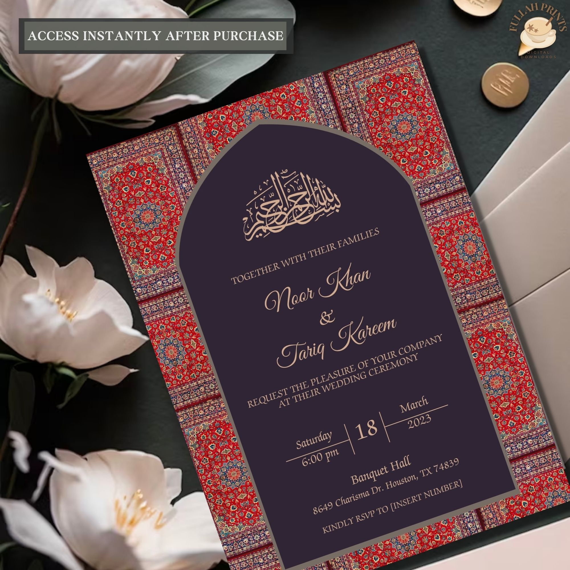 Persian Rug Islamic Wedding Invitation: Traditional Evite (digital ...