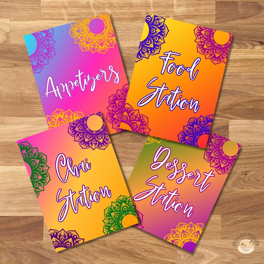 Food Station Signs for Mehndi Nikkah Dholki, Indian Wedding Food ...