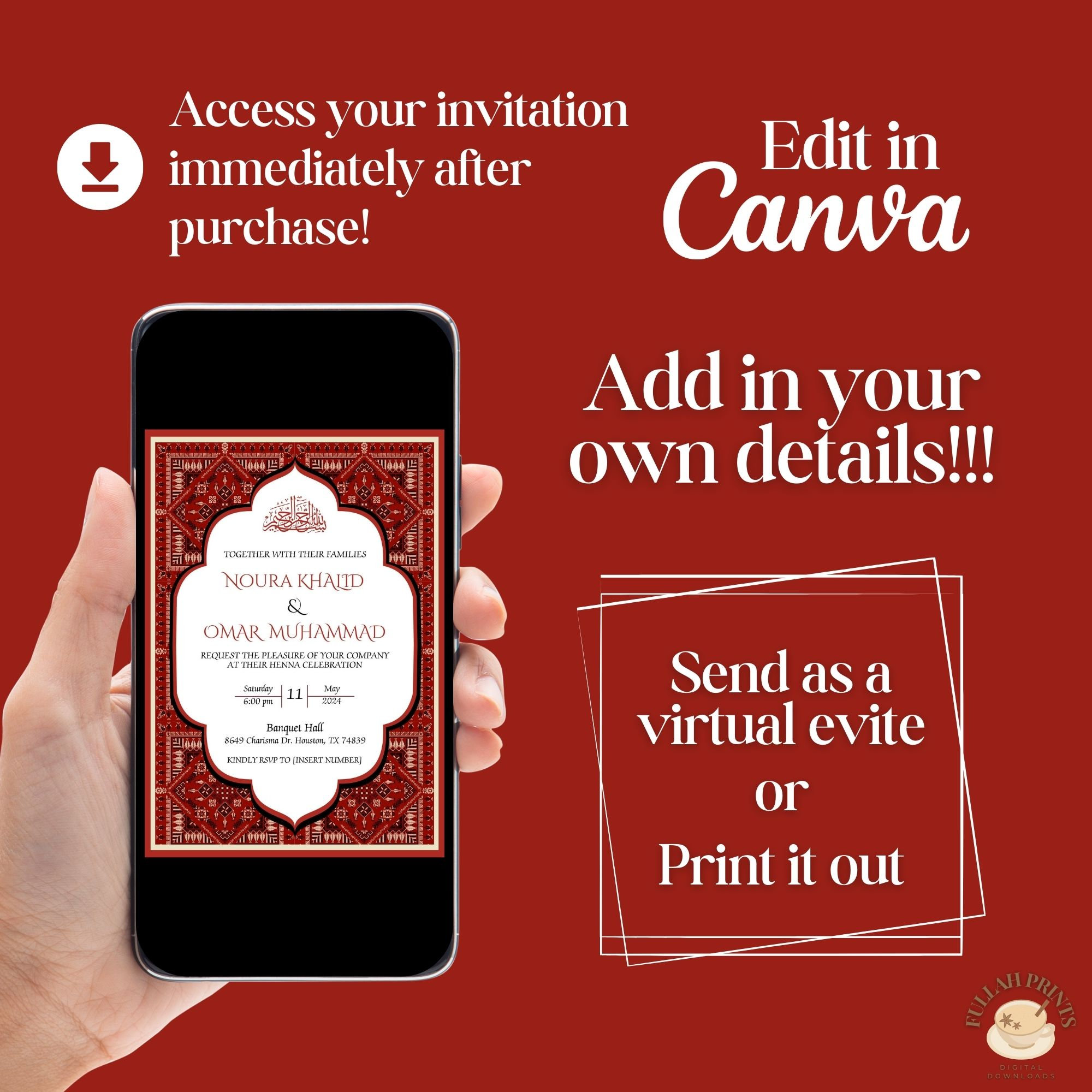 Palestinian Henna Invitation, Arab Henna Night Invite, Traditional ...