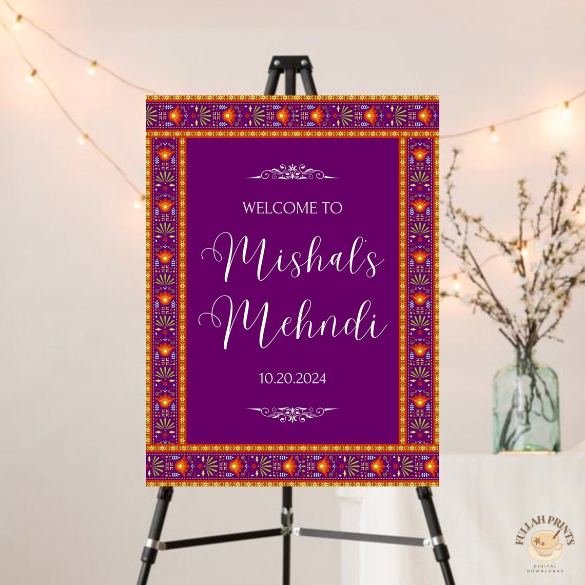 Purple Mehndi Welcome Sign, Mayoun Welcome Sign, Dholki Sign, Henna ...