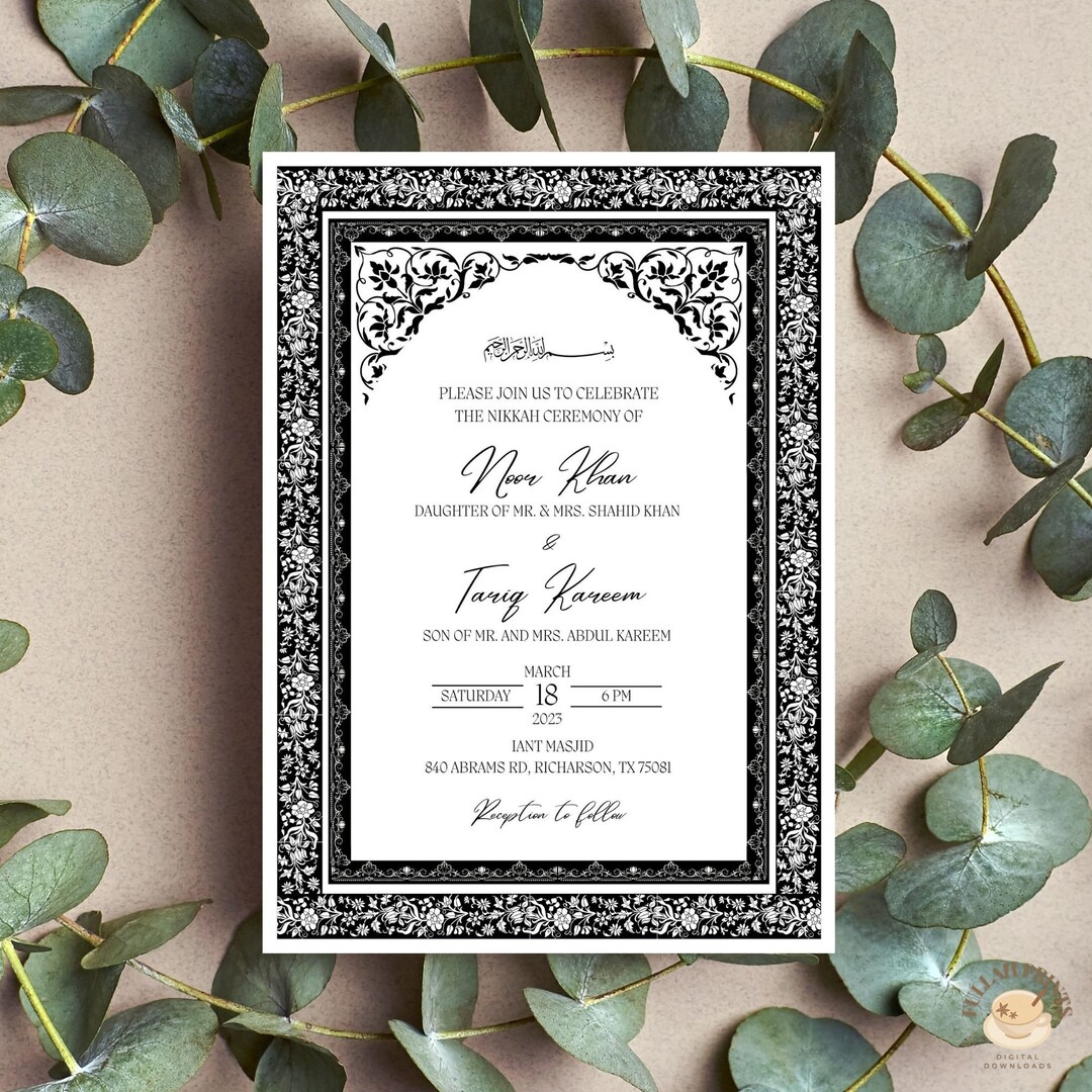 Black and White Elegant Luxurious Nikkah Invitation, Nikkah Evite ...