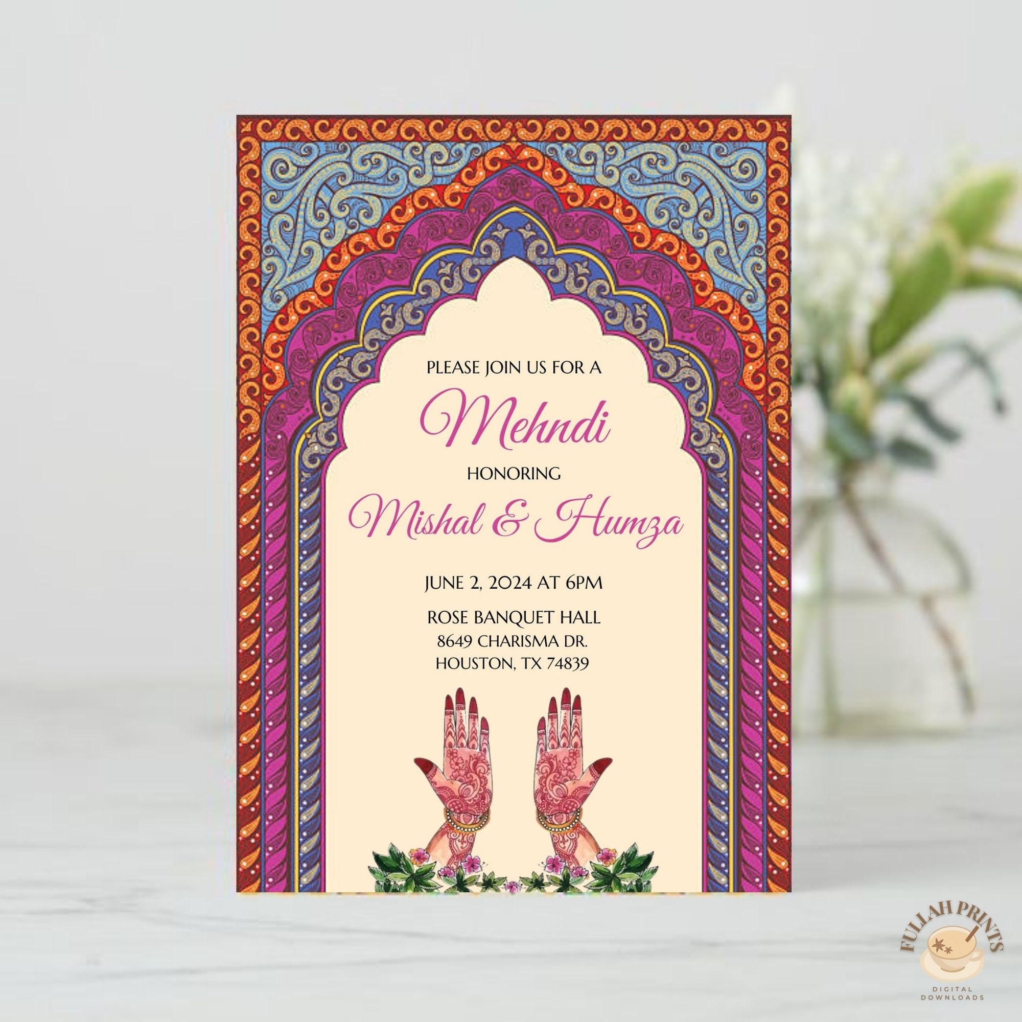 Mughal Colorful Arch Mehndi Invitation, Dholki Invite, Digital Mehndi ...