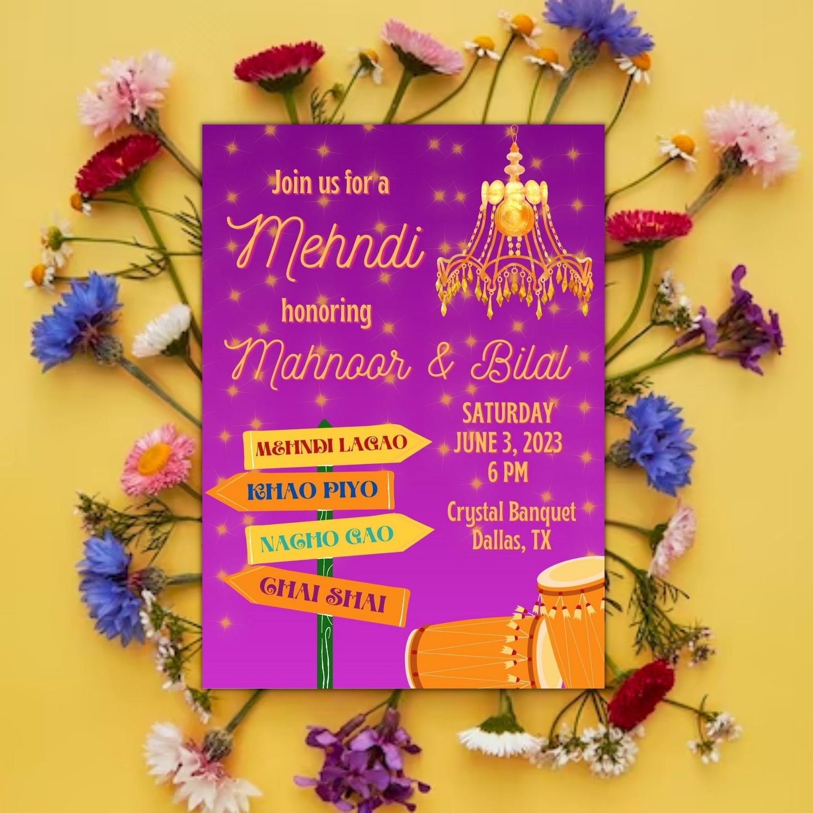 Bright and Colorful Mehndi Invitation, Digital Mehndi Invitation ...
