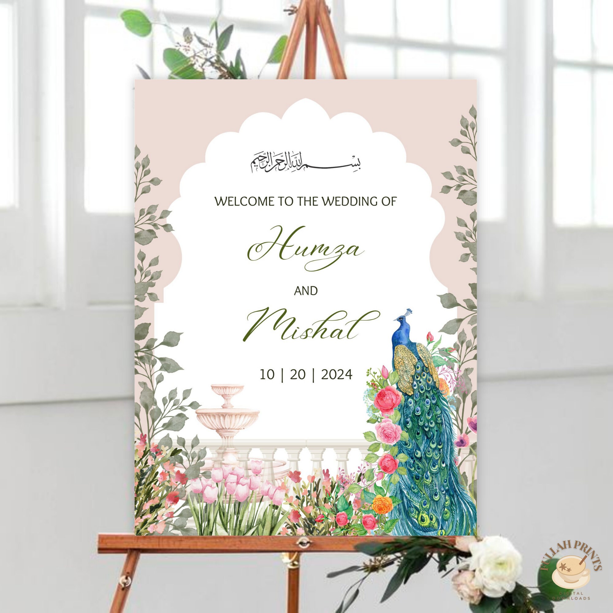Floral and Greenery Islamic Welcome Sign, Nikkah Welcome Sign, Pastel ...