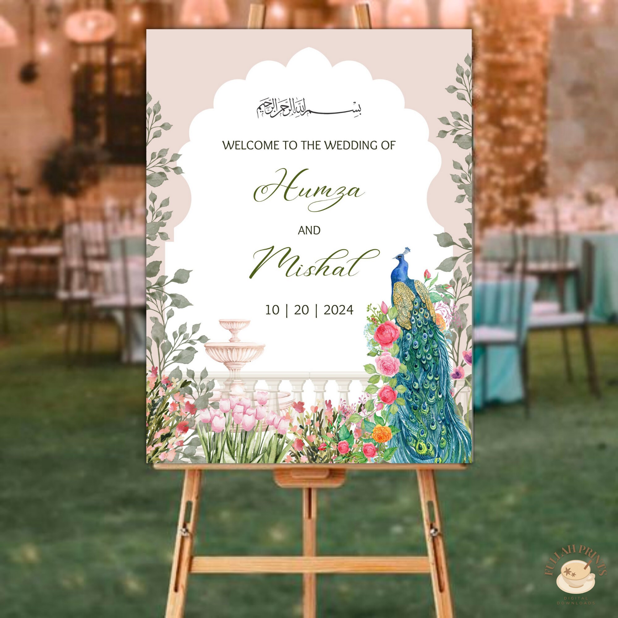 Floral and Greenery Islamic Welcome Sign, Nikkah Welcome Sign, Pastel ...